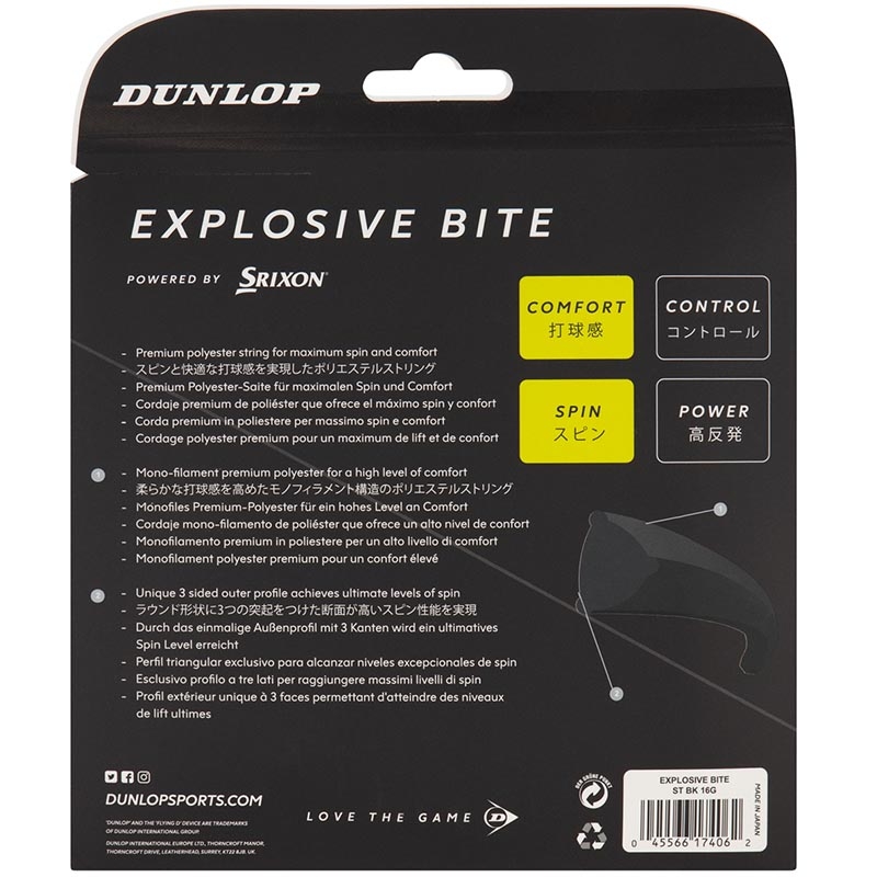Dunlop Explosive Bite 16 Tennis String Set Black